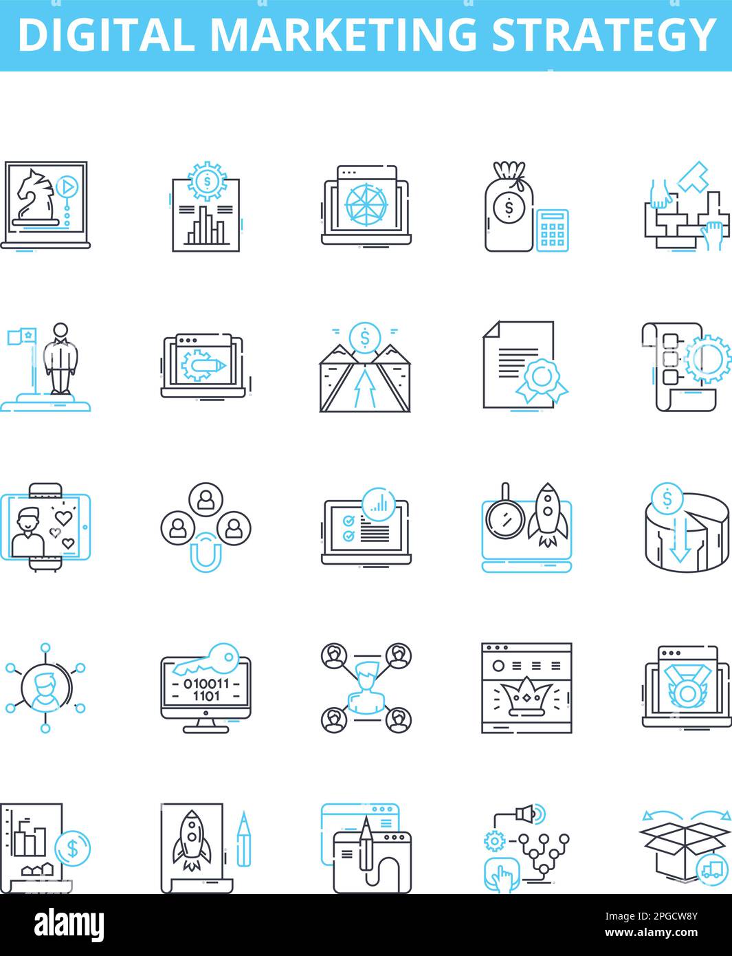 Digital marketing strategy vector line icons set. Digital, Marketing ...