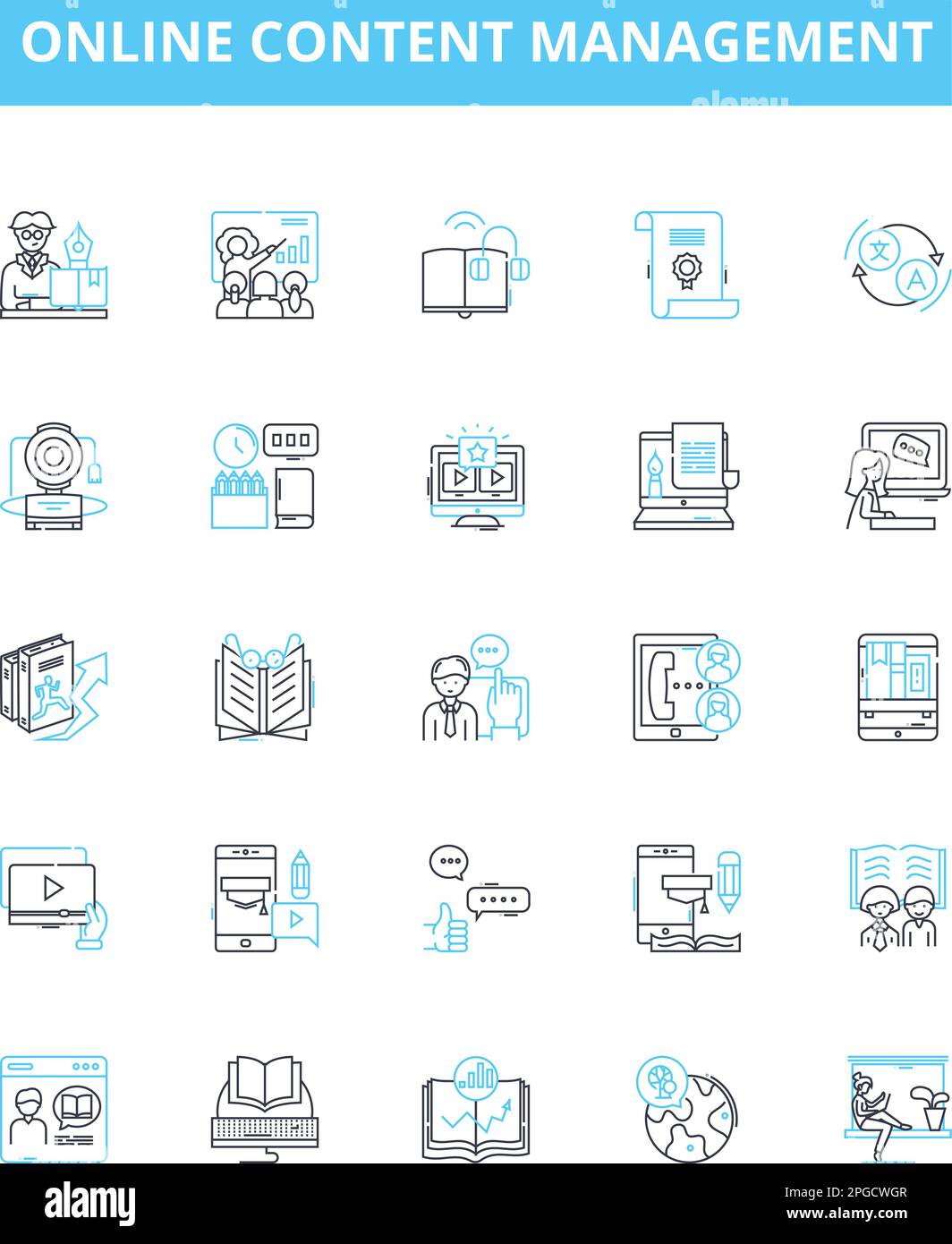 Online Content Management Vector Line Icons Set Content Management
