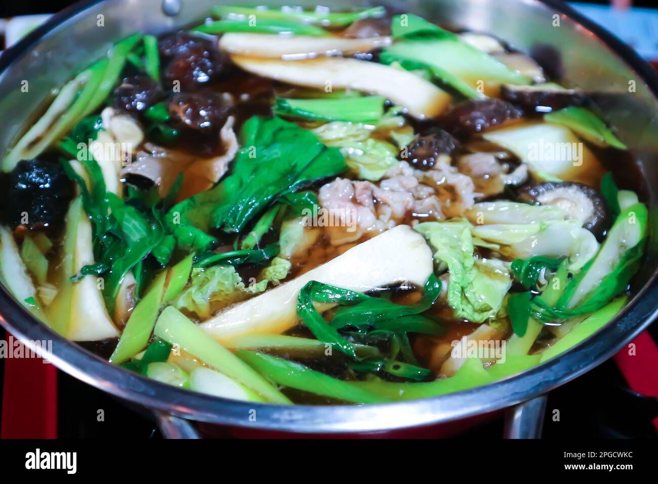 vegetable and pork soup , shabu or sukiyaki or suki Stock Photo - Alamy