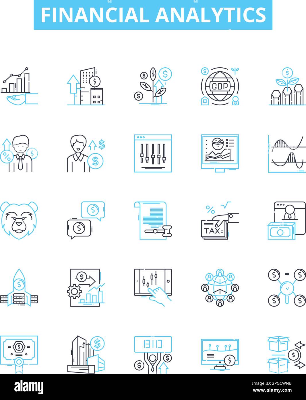 Financial analytics vector line icons set. Financial, Analytics ...