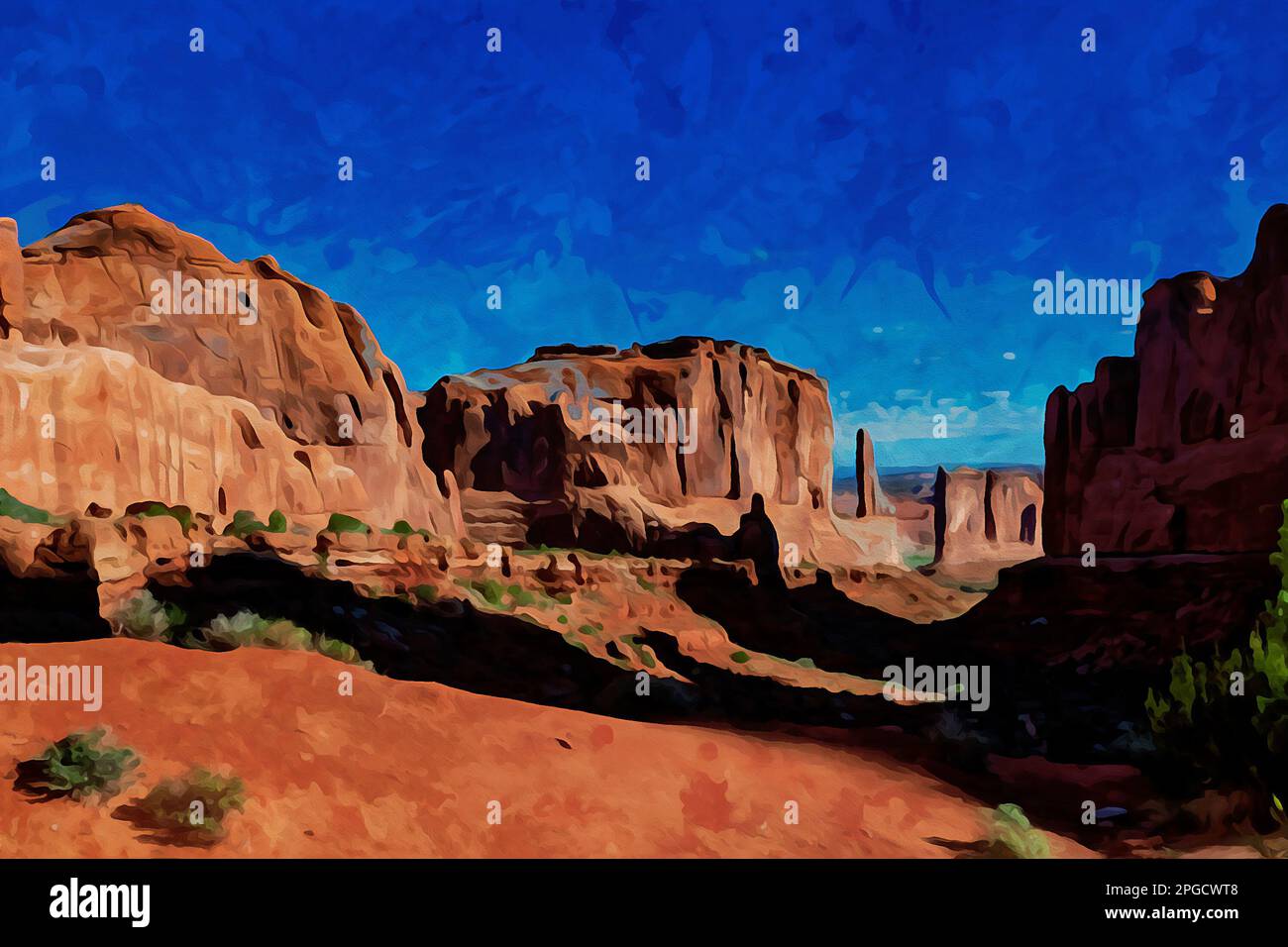 Digitally created watercolor painting of Park Avenue Trailhead view in ...