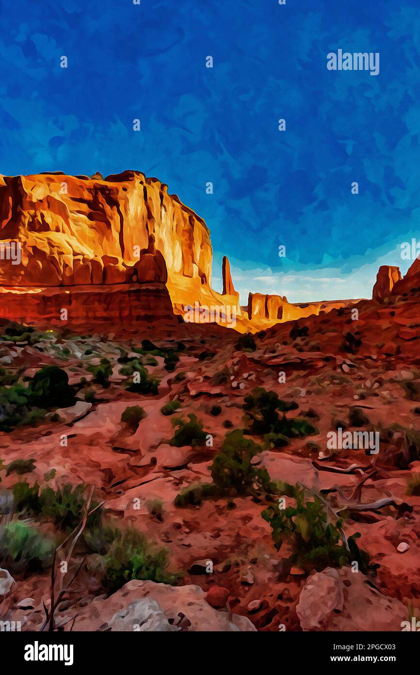 Digitally created watercolor painting of Park Avenue Trailhead view in ...