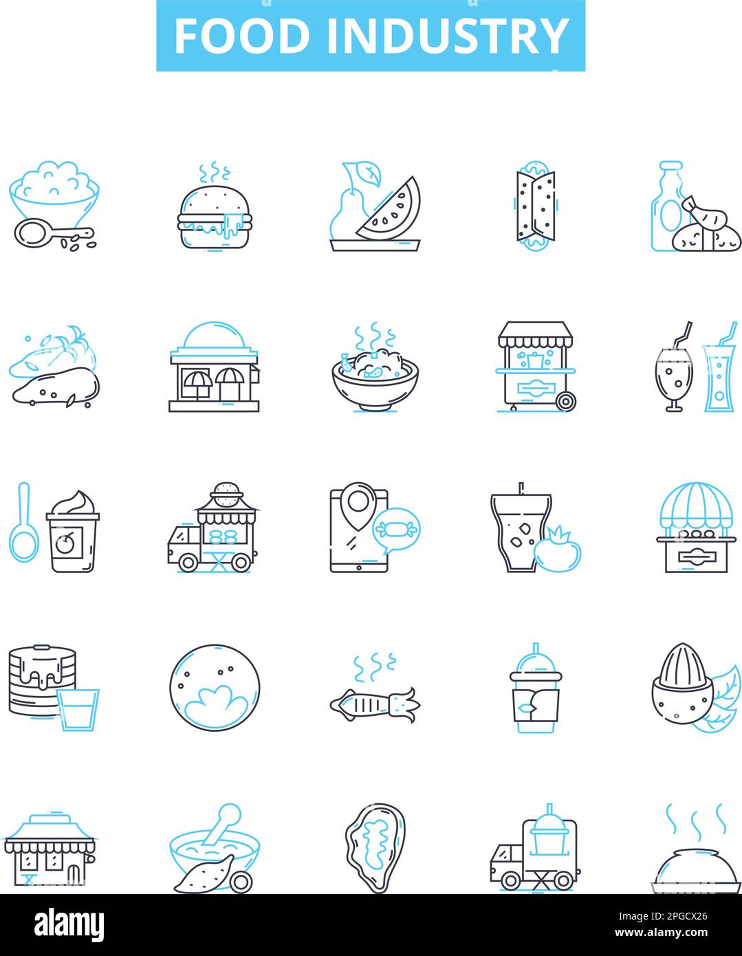 Food industry vector line icons set. Food, industry, production ...