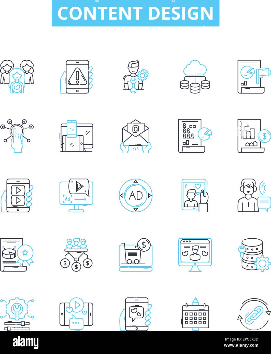 Content design vector line icons set. Content, Design, Layout ...