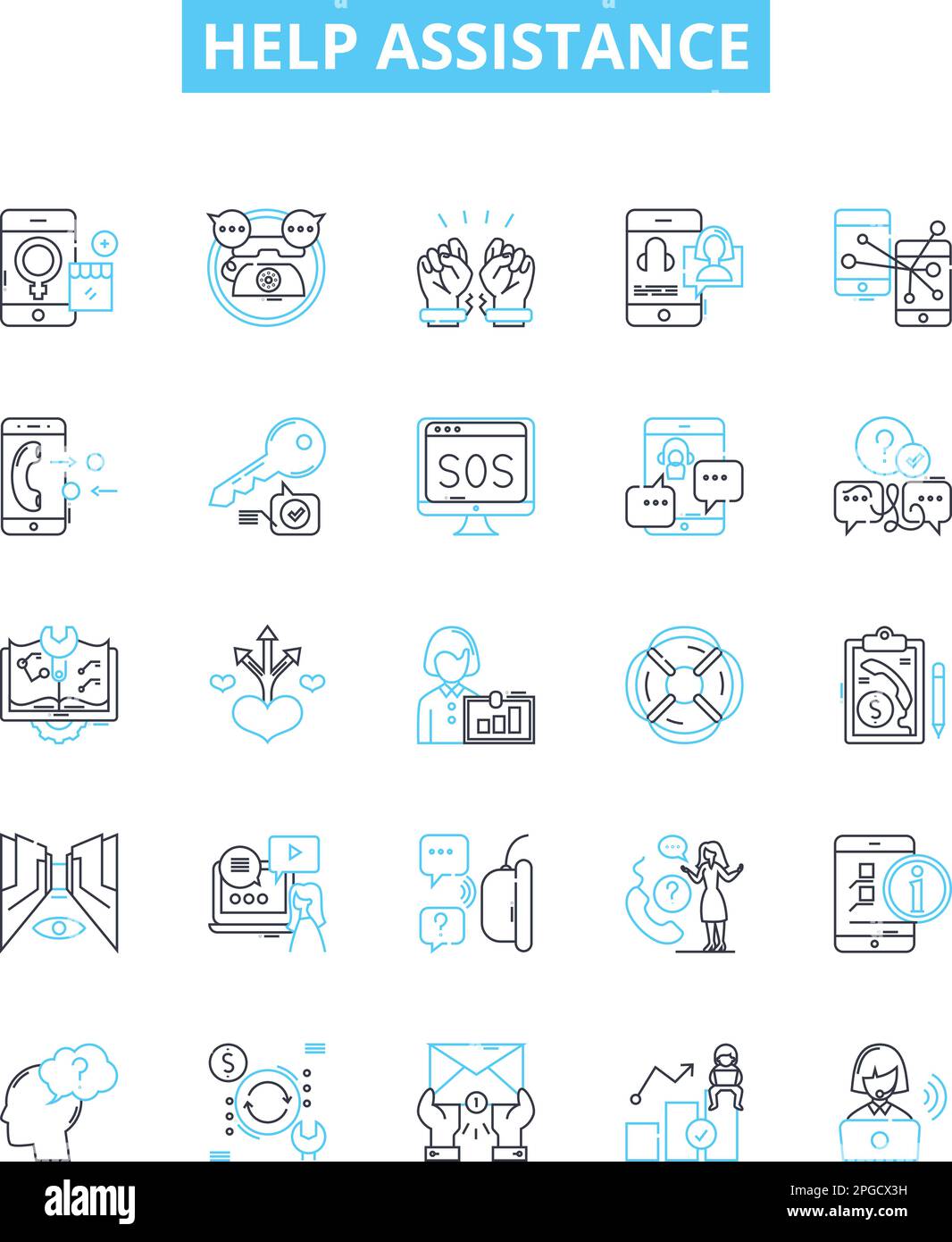 Help Assistance Vector Line Icons Set Aid Assist Support Abet Backing Comfort Facilitate