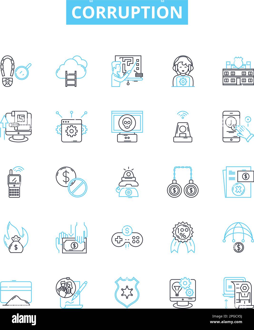 Corruption vector line icons set. Corrupt, Bribery, Misappropriation, Fraud, Graft, Misuse ...