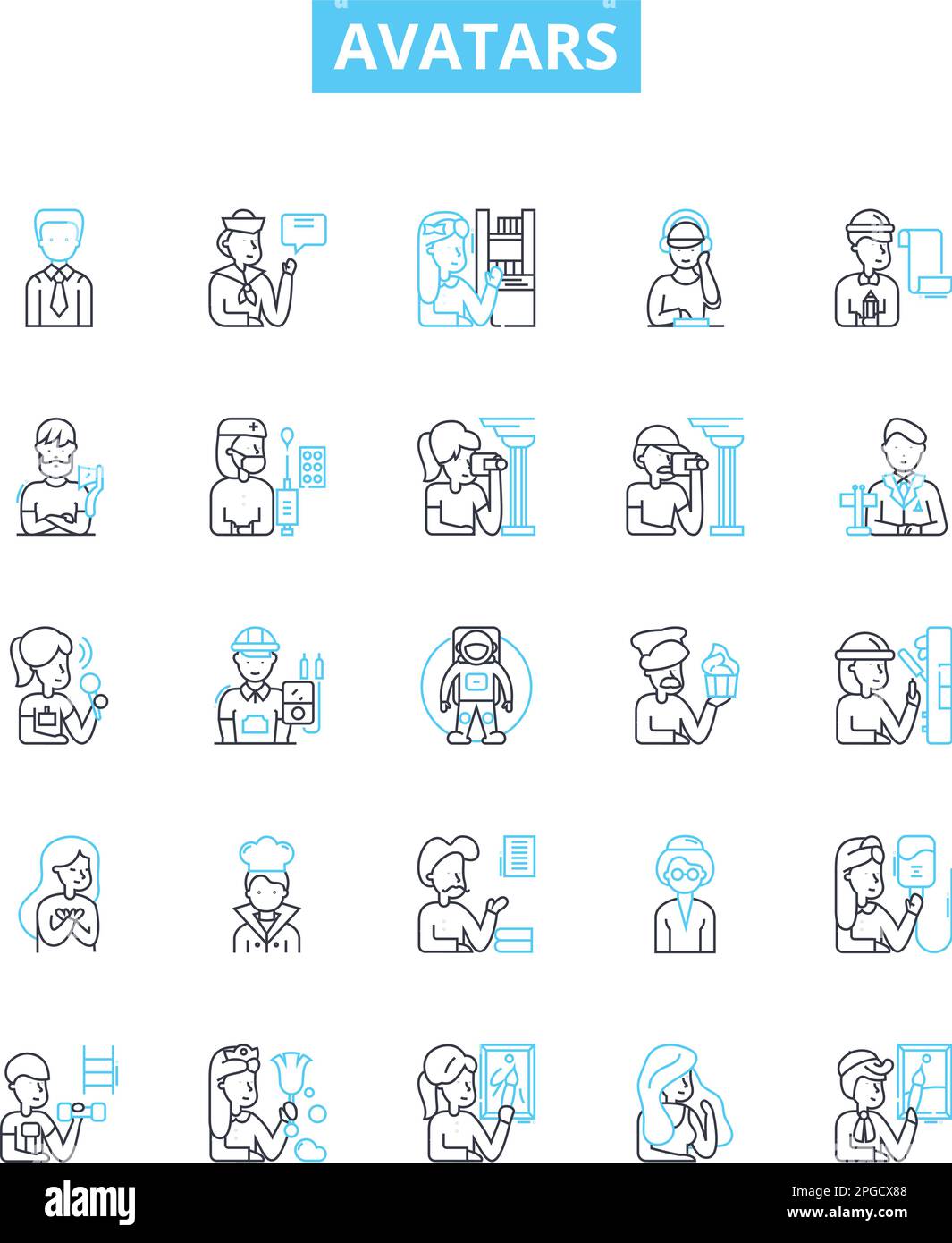Avatars vector line icons set. Personas, Characters, Forms, Idols ...