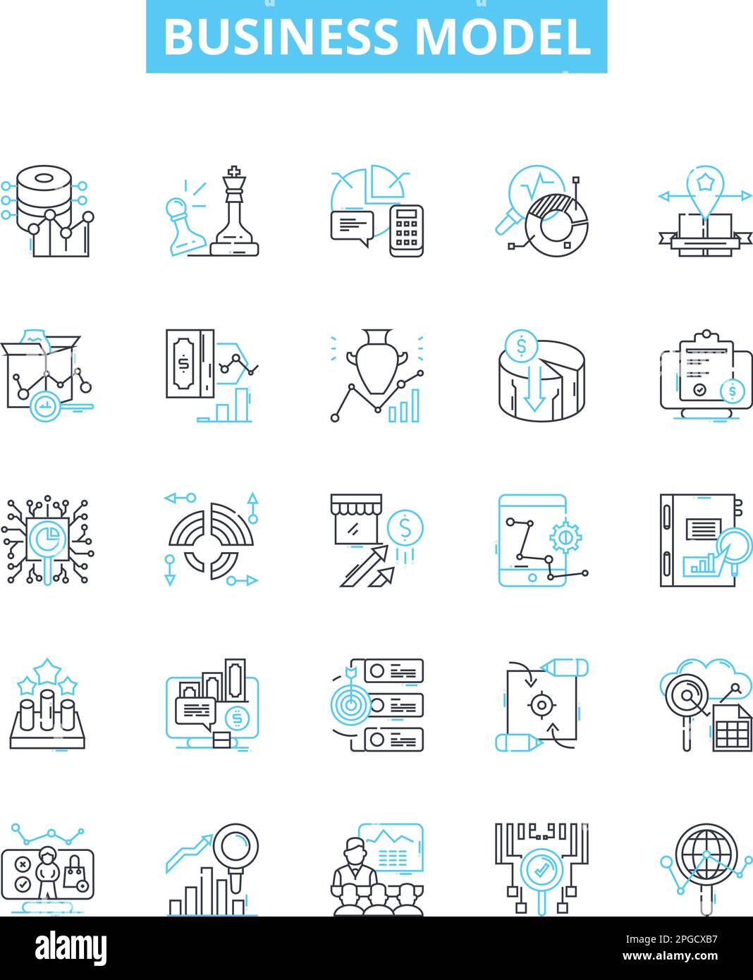 Business model vector line icons set. Business, model, strategy ...