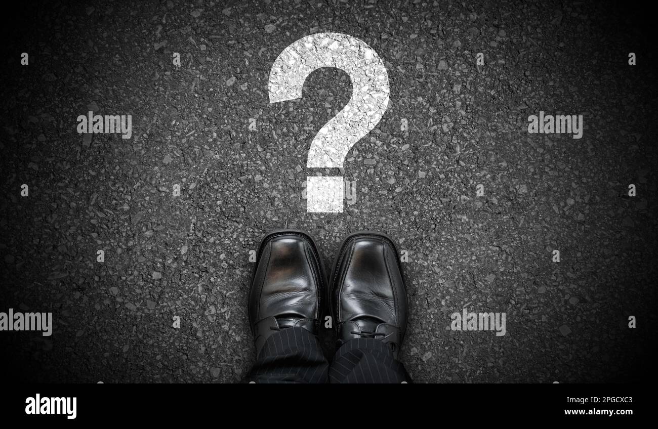 Black business shoes and white question mark - problem concept Stock ...