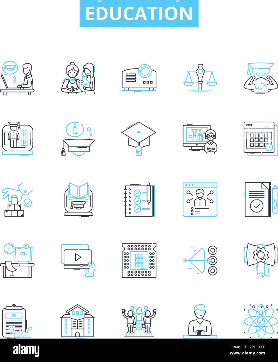 Education vector line icons set. School, Learning, College, Institute ...