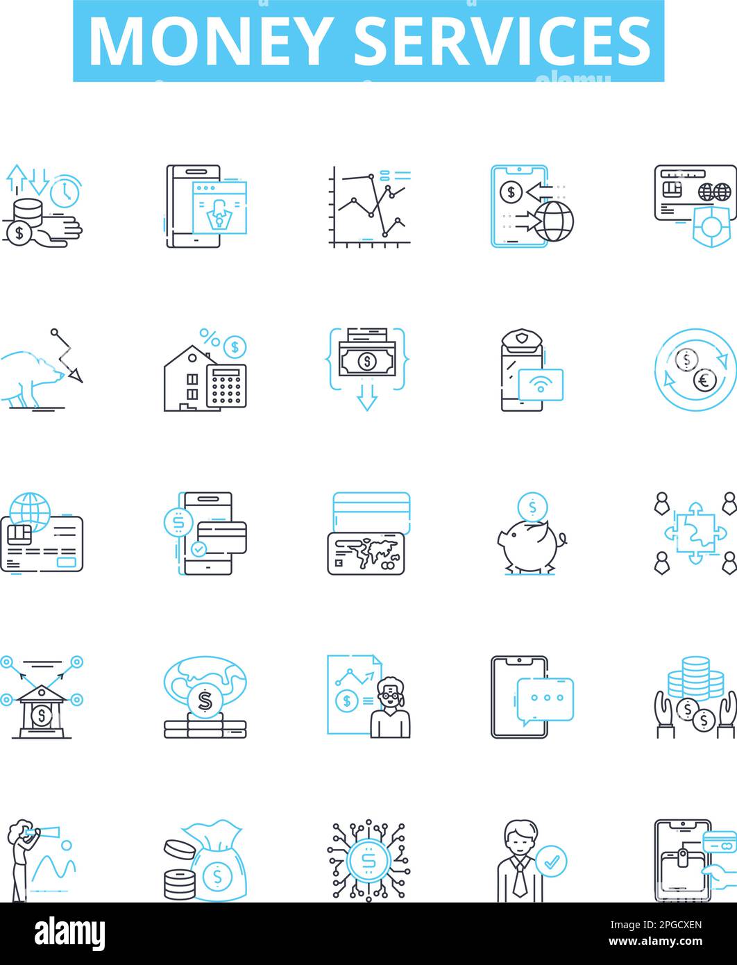 Money services vector line icons set. Money, services, banking, finance ...