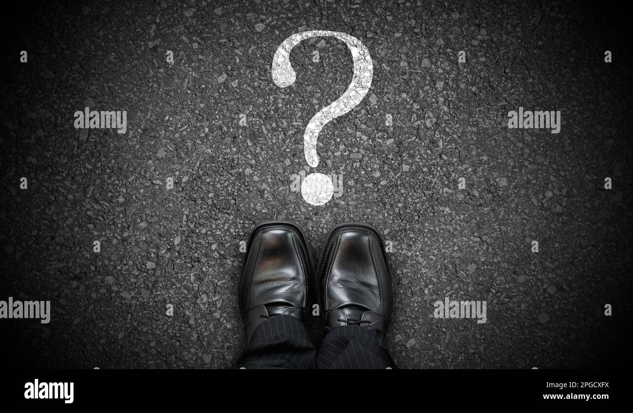 Black business shoes and white question mark - problem concept Stock ...