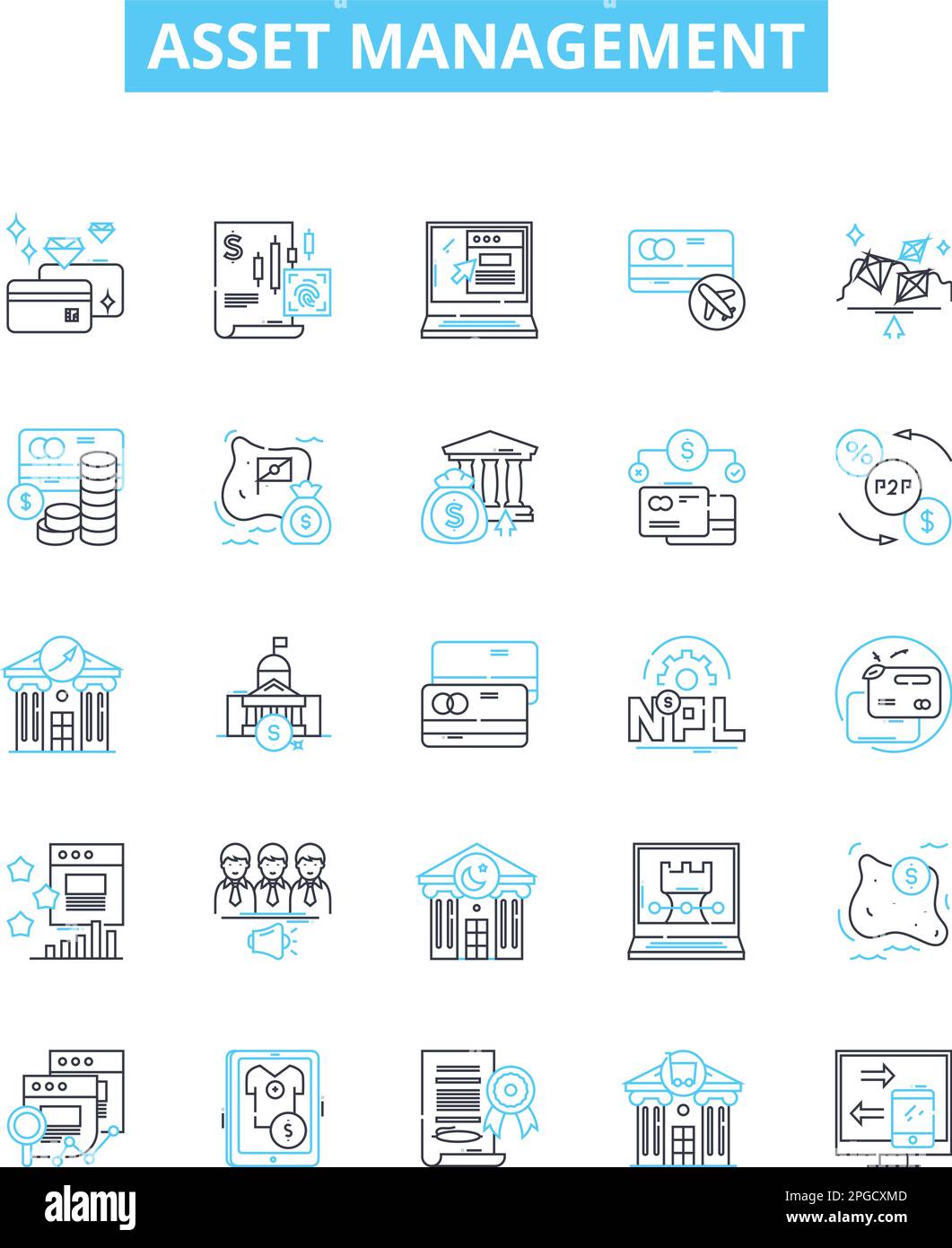 Asset management vector line icons set. Assets, Management, Investment ...