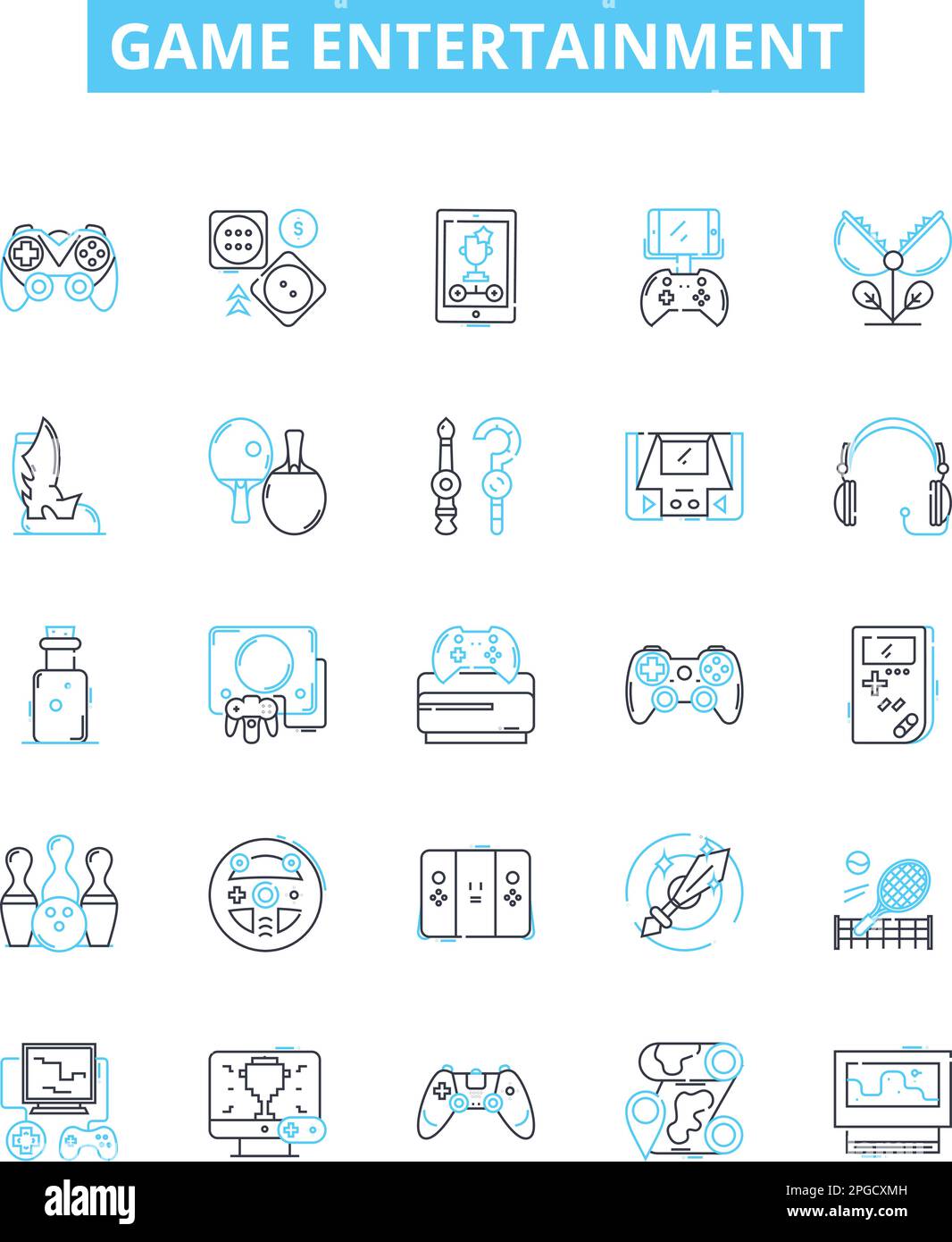 Game entertainment vector line icons set. Gaming, Entertainment, Computer, Video, Console ...