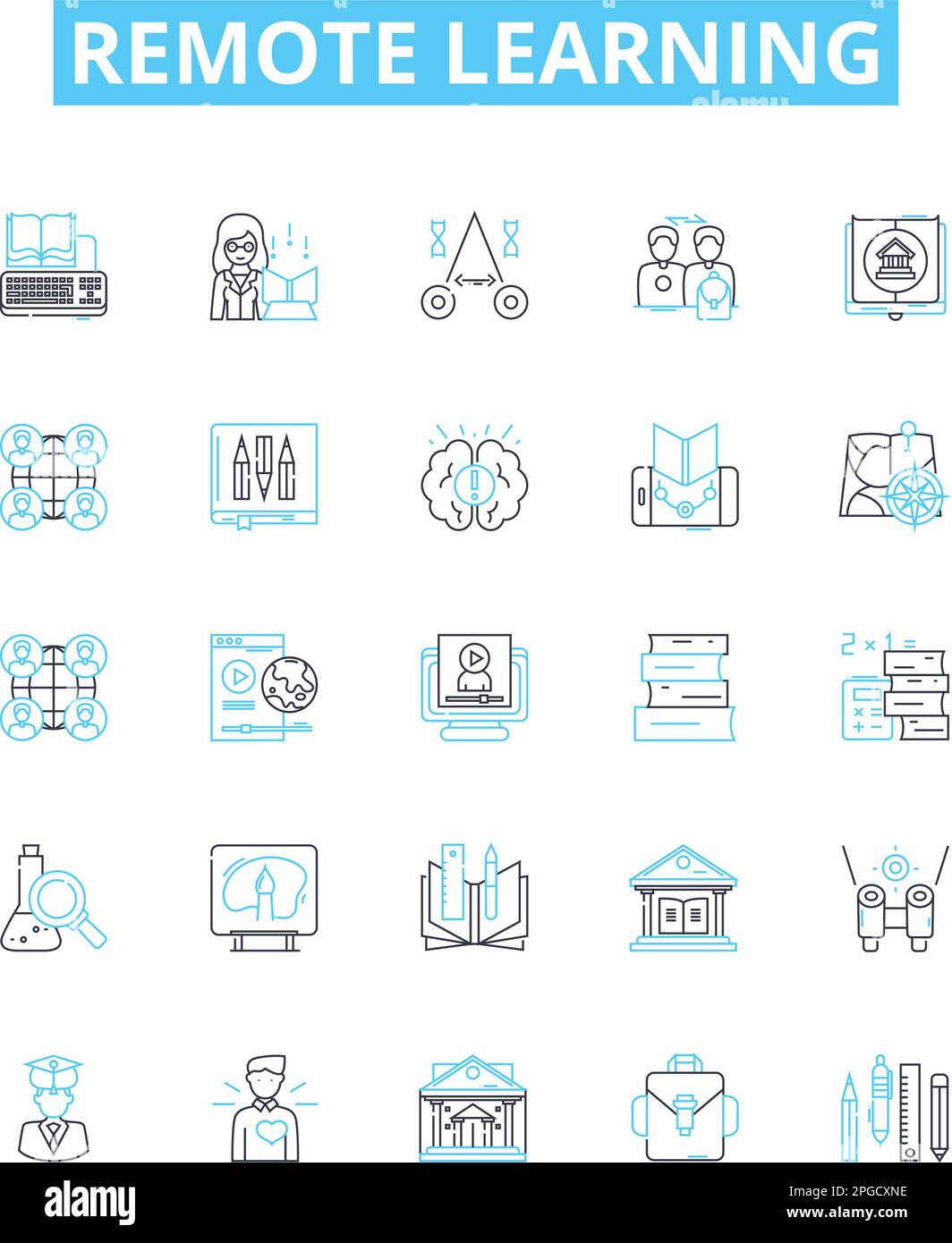 Remote learning vector line icons set. Remote, Learning, Online ...