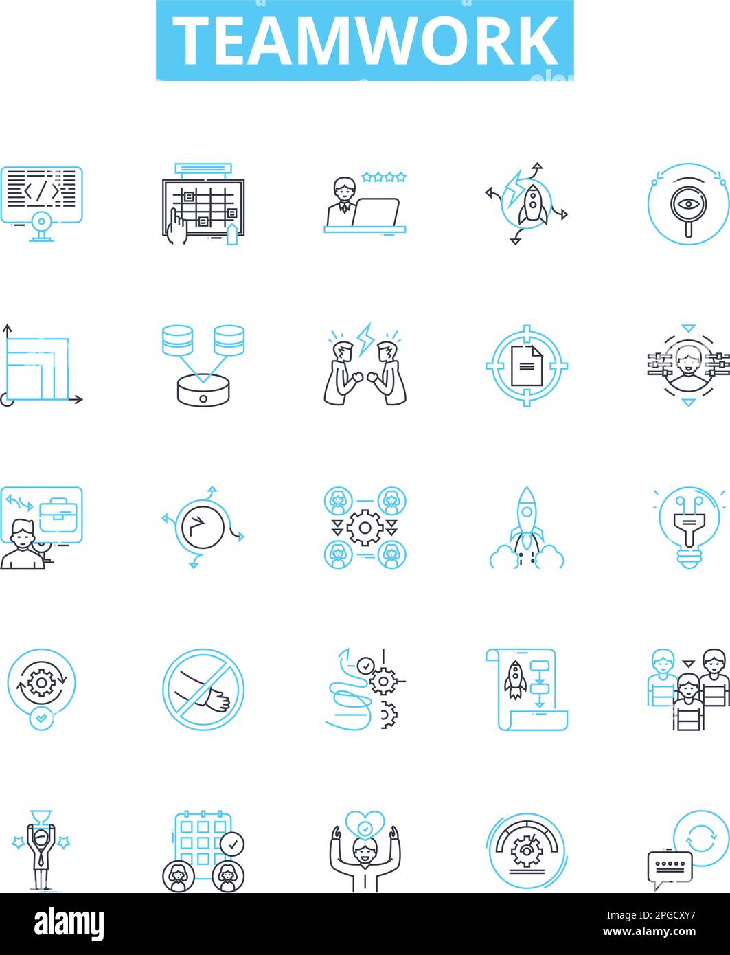 Teamwork vector line icons set. Collaboration, Synergy, Togetherness ...