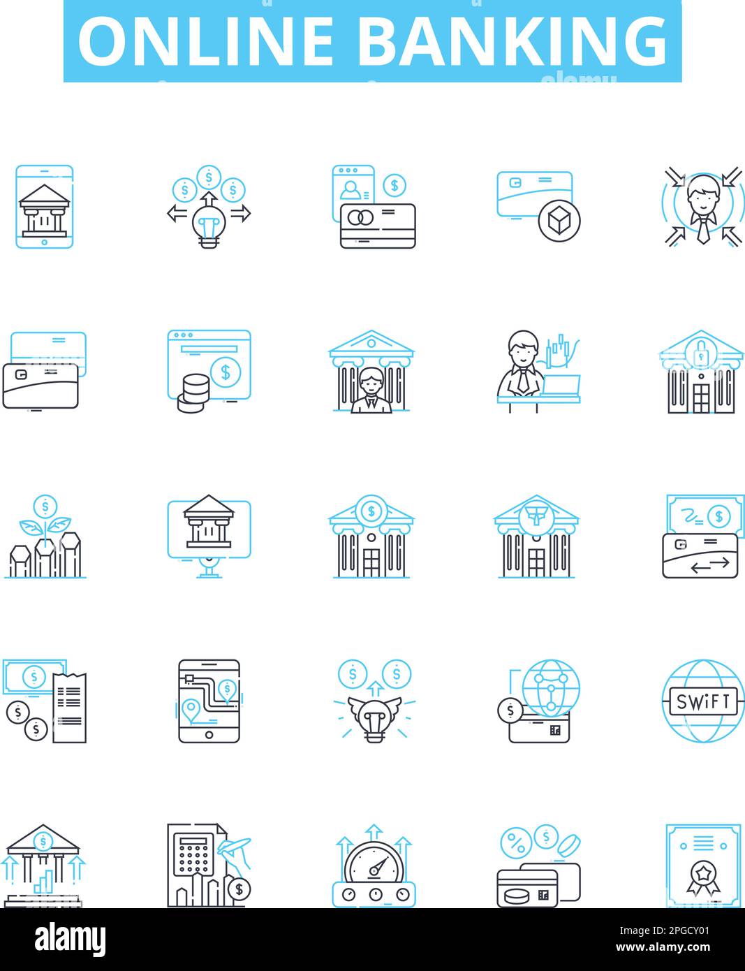 Online banking vector line icons set. Online, Banking, E-banking, Internet, Banking, Digital ...