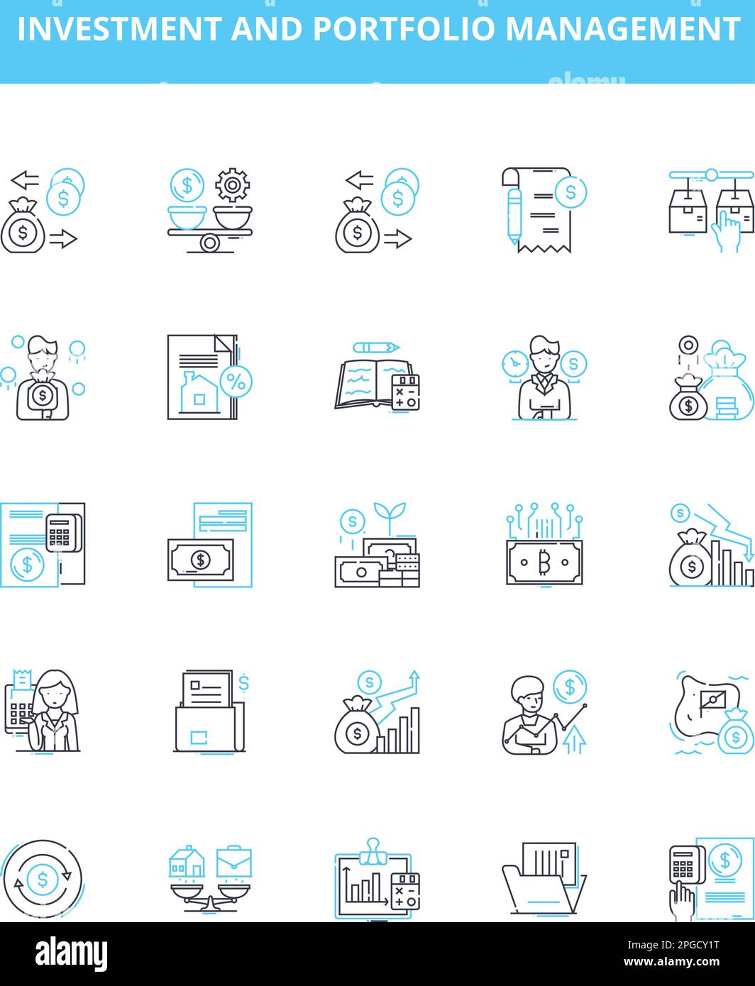 Investment and portfolio management vector line icons set. Investment ... Investment and portfolio management vector line icons set. Investment ...