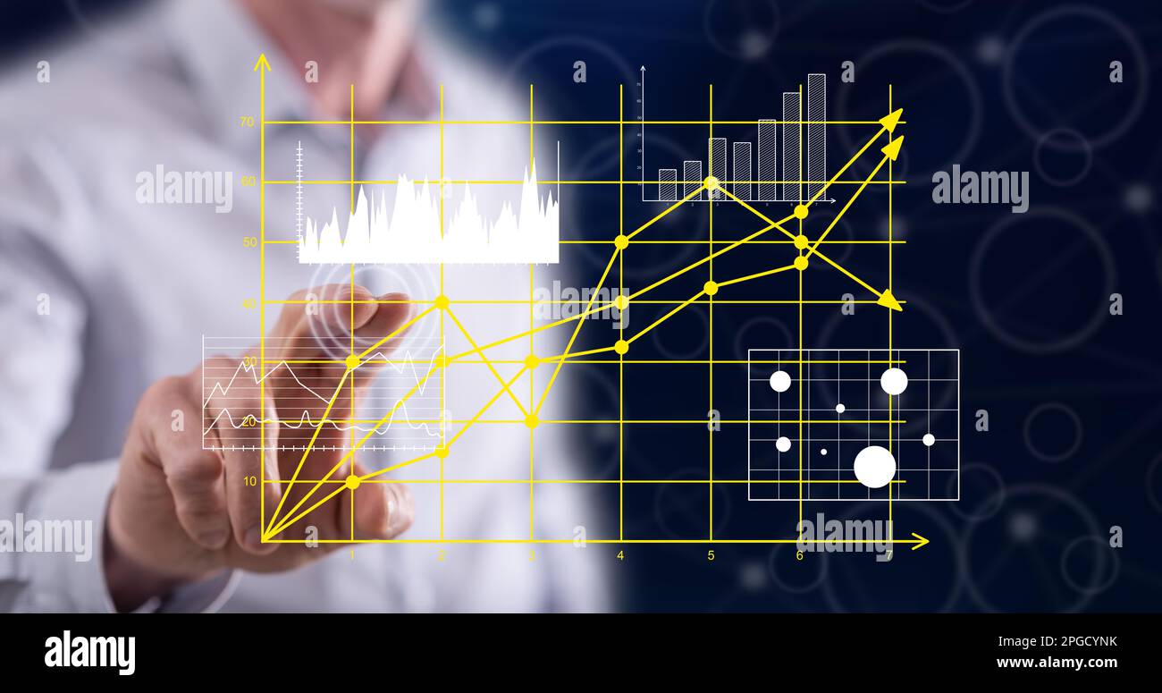 Man touching business charts on a touch screen with his finger Stock ...