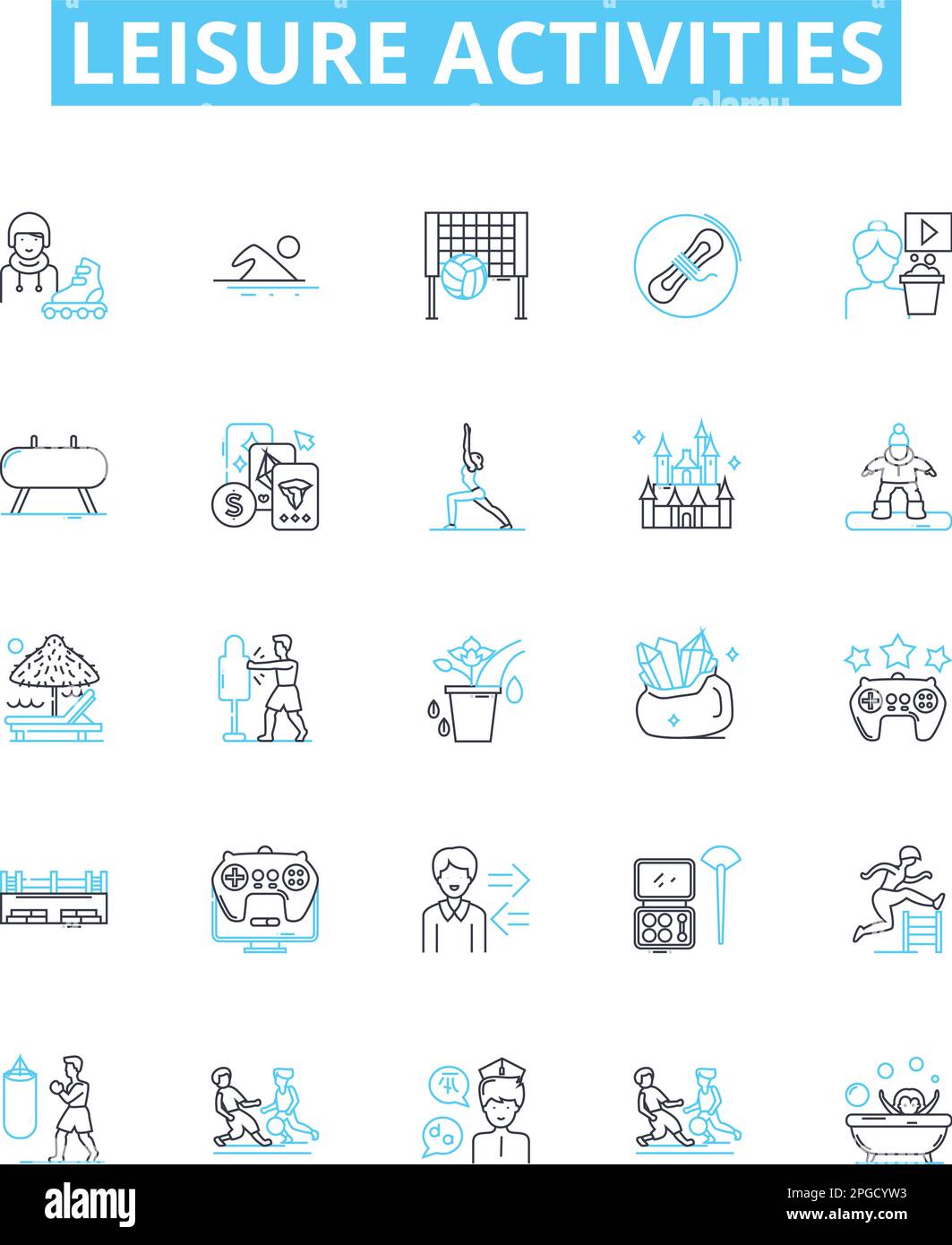 Leisure activities vector line icons set. Hiking, Bowling, Camping ...