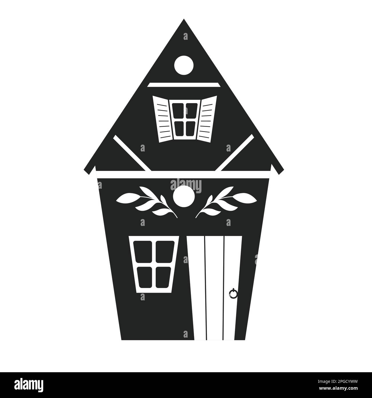 Vector monochrome illustration of a cute country house for logo and ...