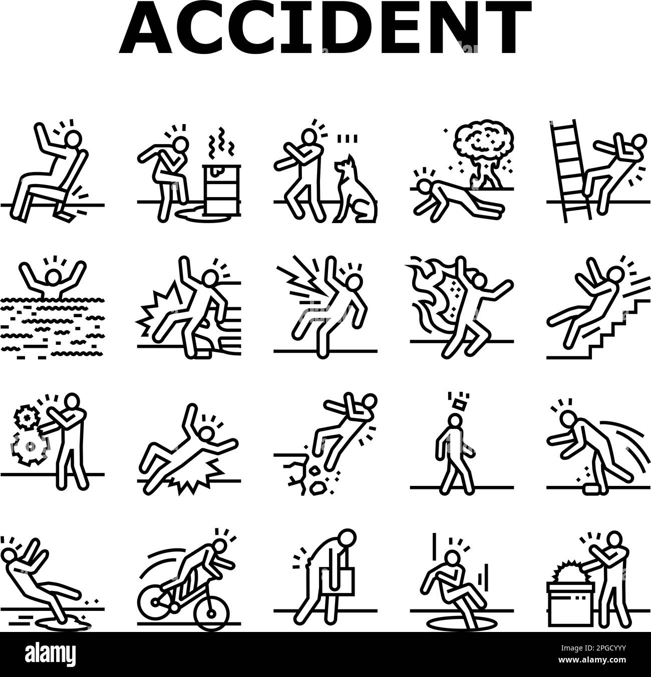 accident injury safety man risk icons set vector Stock Vector Image ...