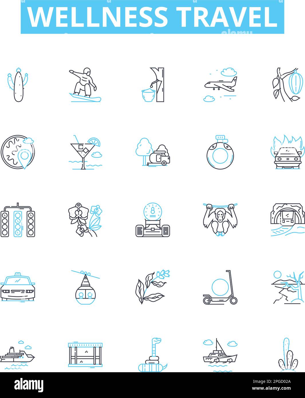 Wellness travel vector line icons set. Wellness, Travel, Health, Vacation, Nourishment ...