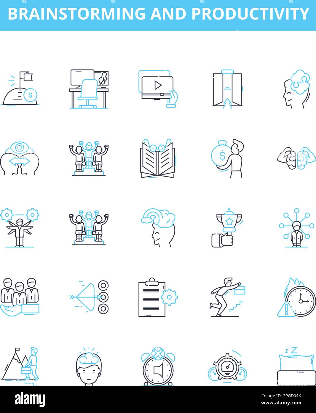 Brainstorming and productivity vector line icons set. Brainstorming ...