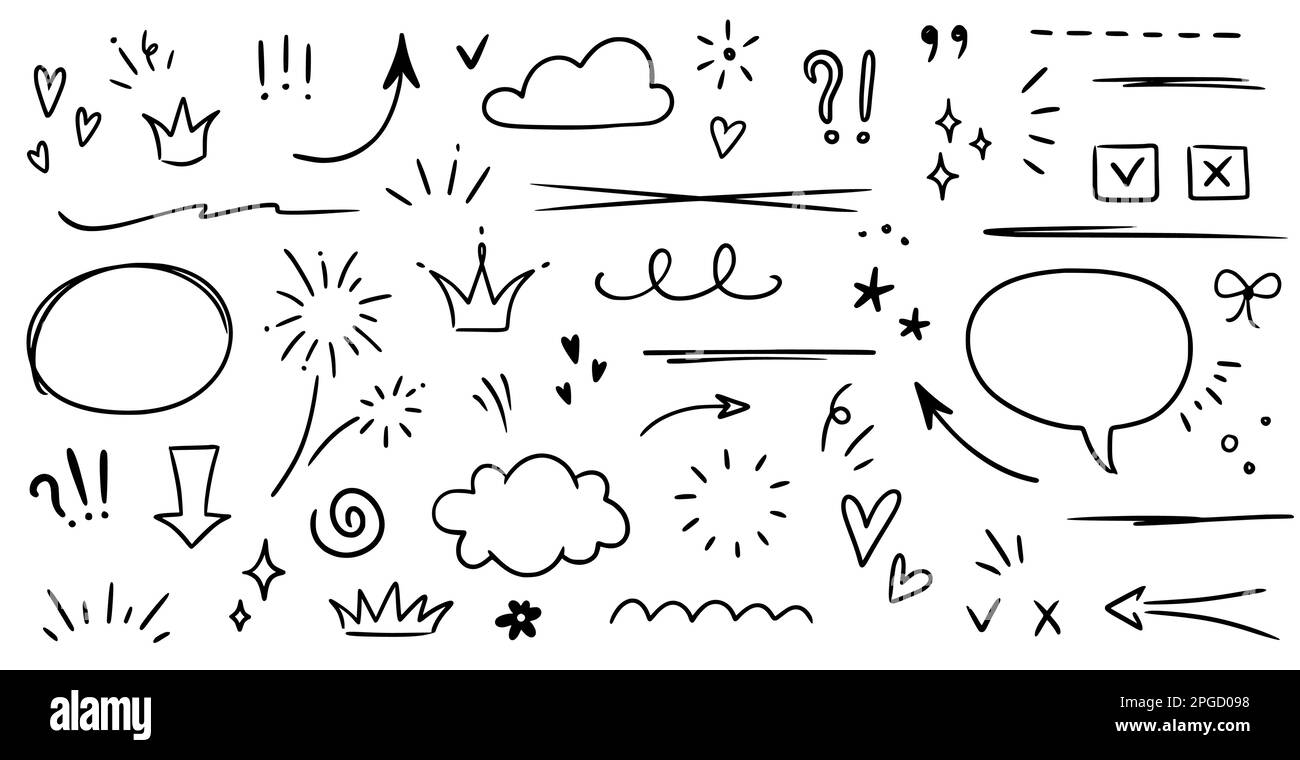 Sketch underline, emphasis, arrow shape set. Hand drawn brush stroke ...