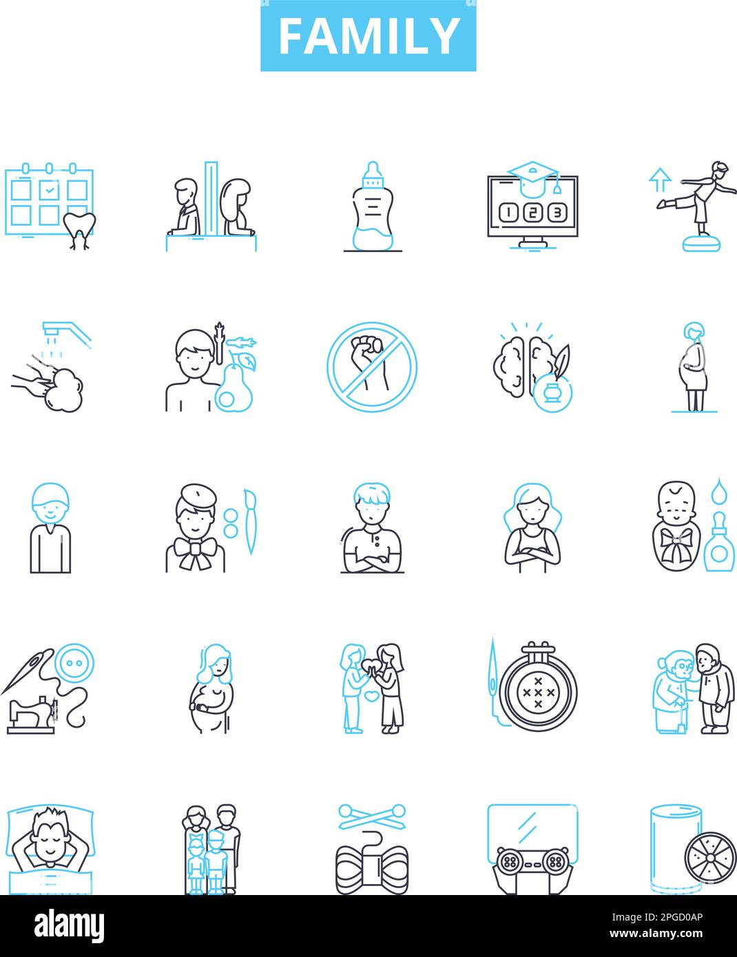 Family vector line icons set. kinship, relatives, clan, folks, lineage ...