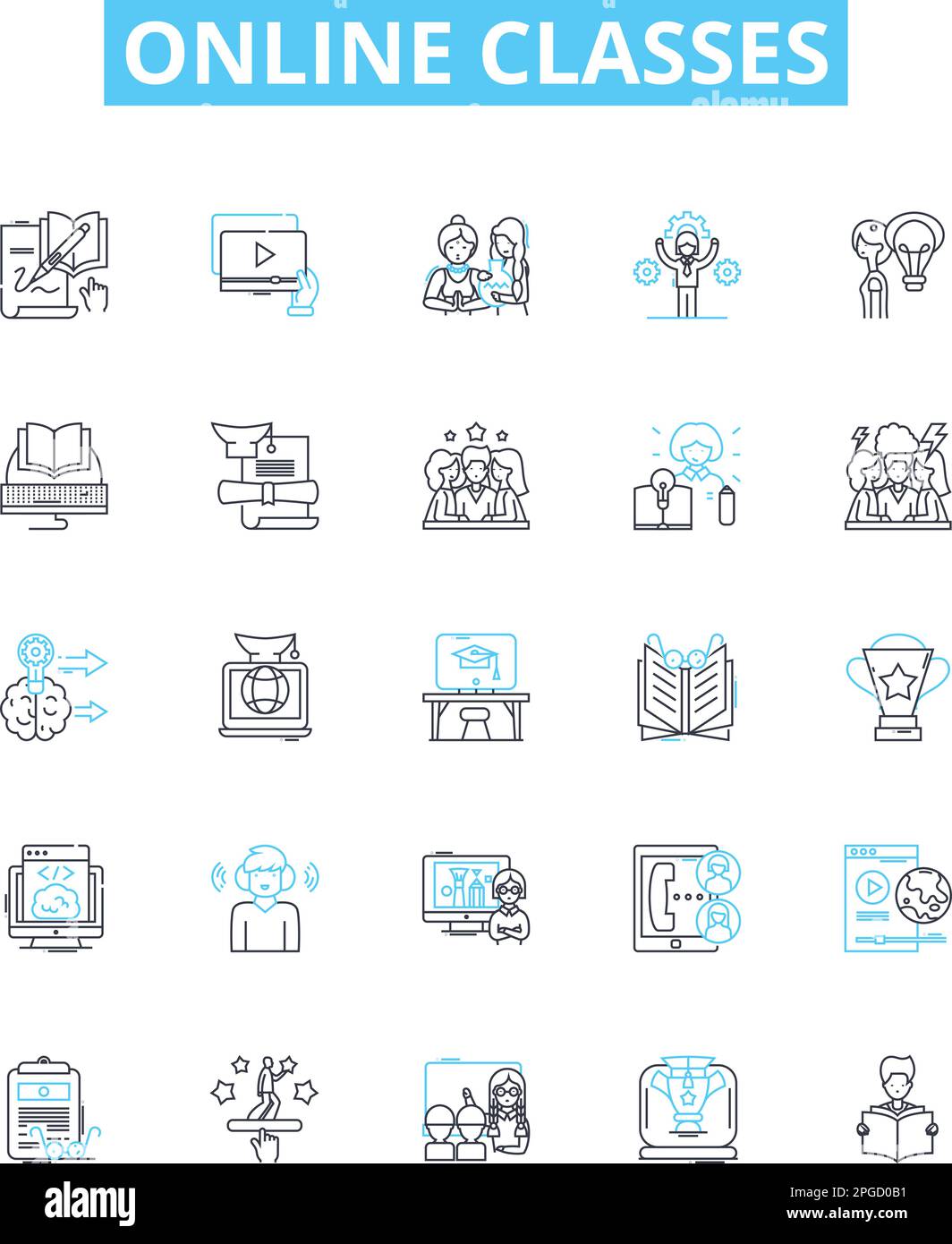 Online Classes Vector Line Icons Set Online Classes Learning