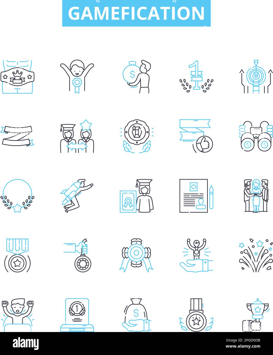 Gamefication vector line icons set. Gamification, Game, Gaming, Reward ...