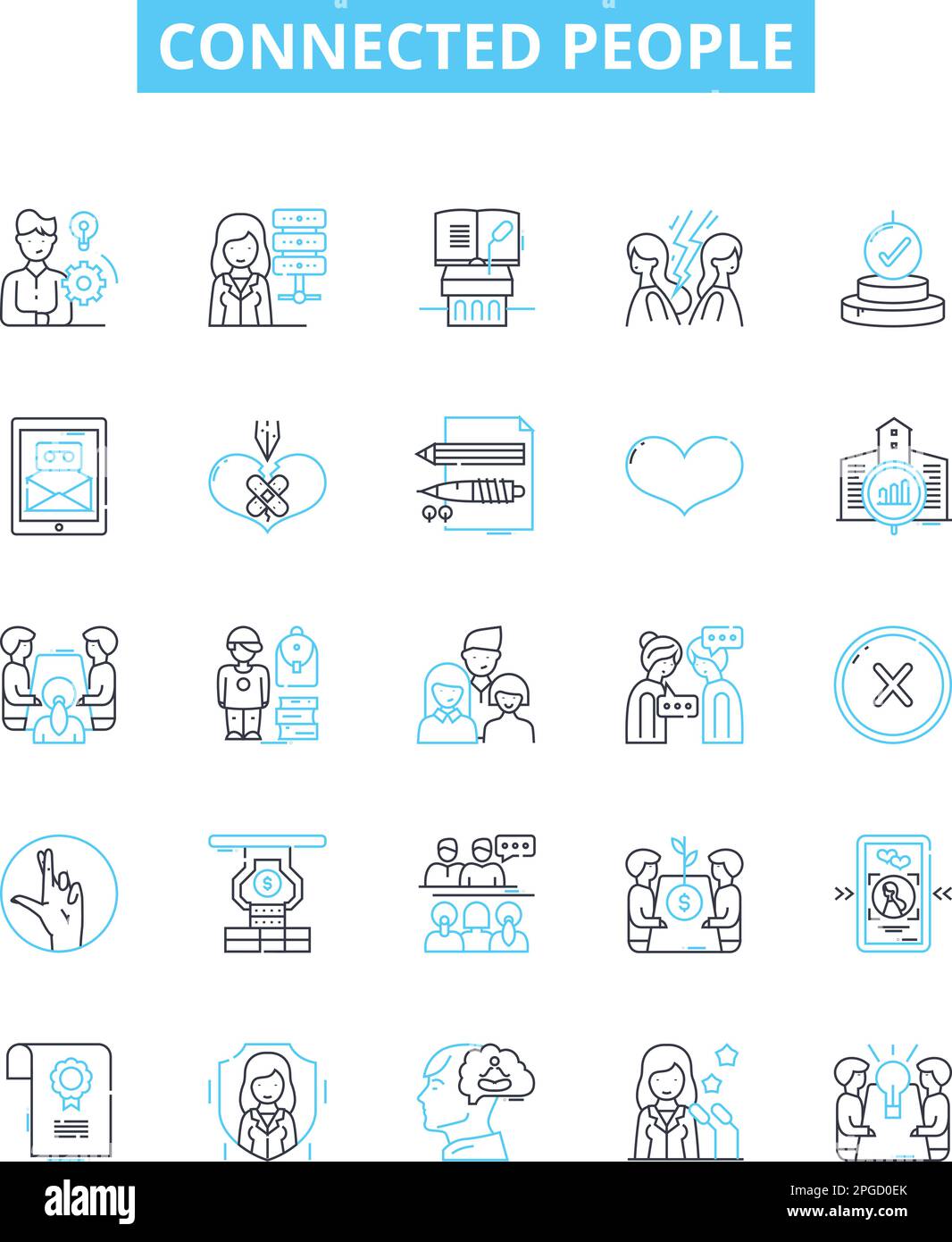 Connected People Vector Line Icons Set Networking Socializing Linked