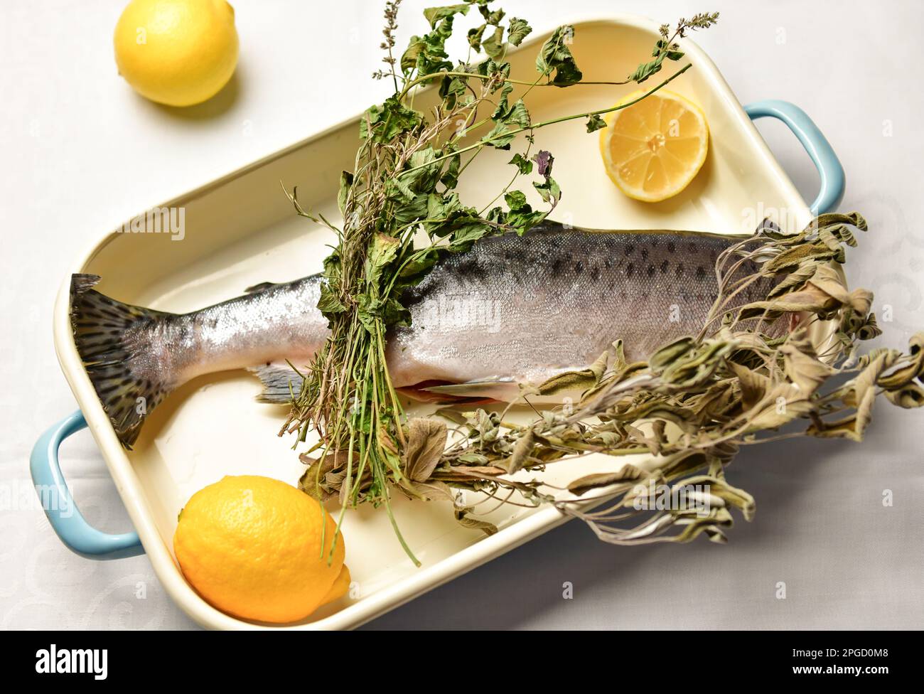 Preparing seafood fish for cooking.