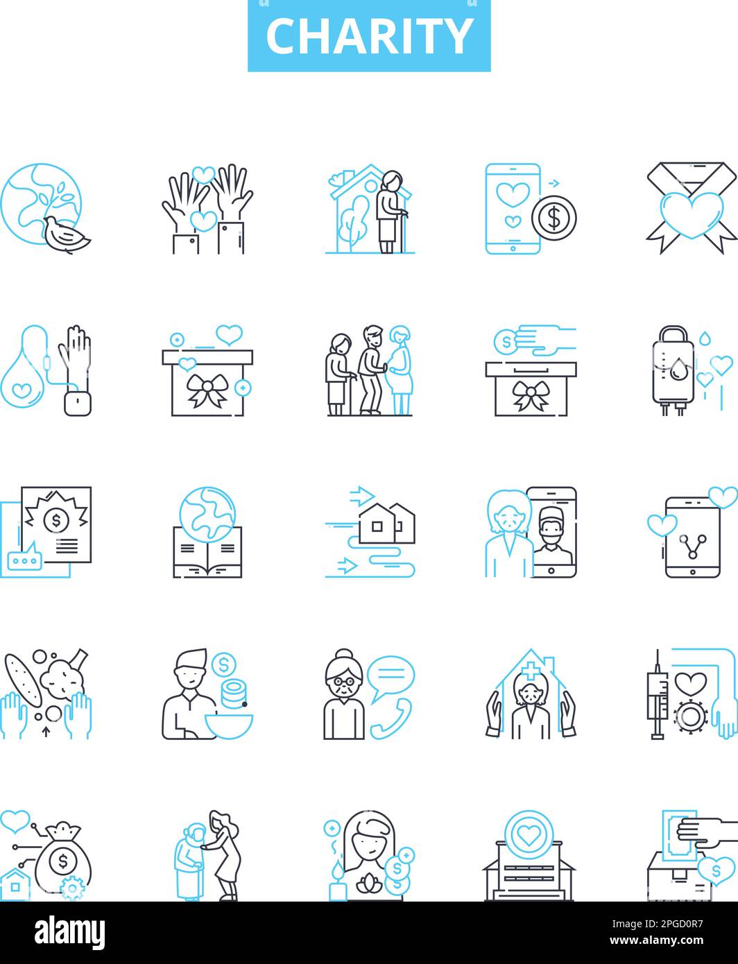 Charity vector line icons set. philanthropy, benevolence, donation ...