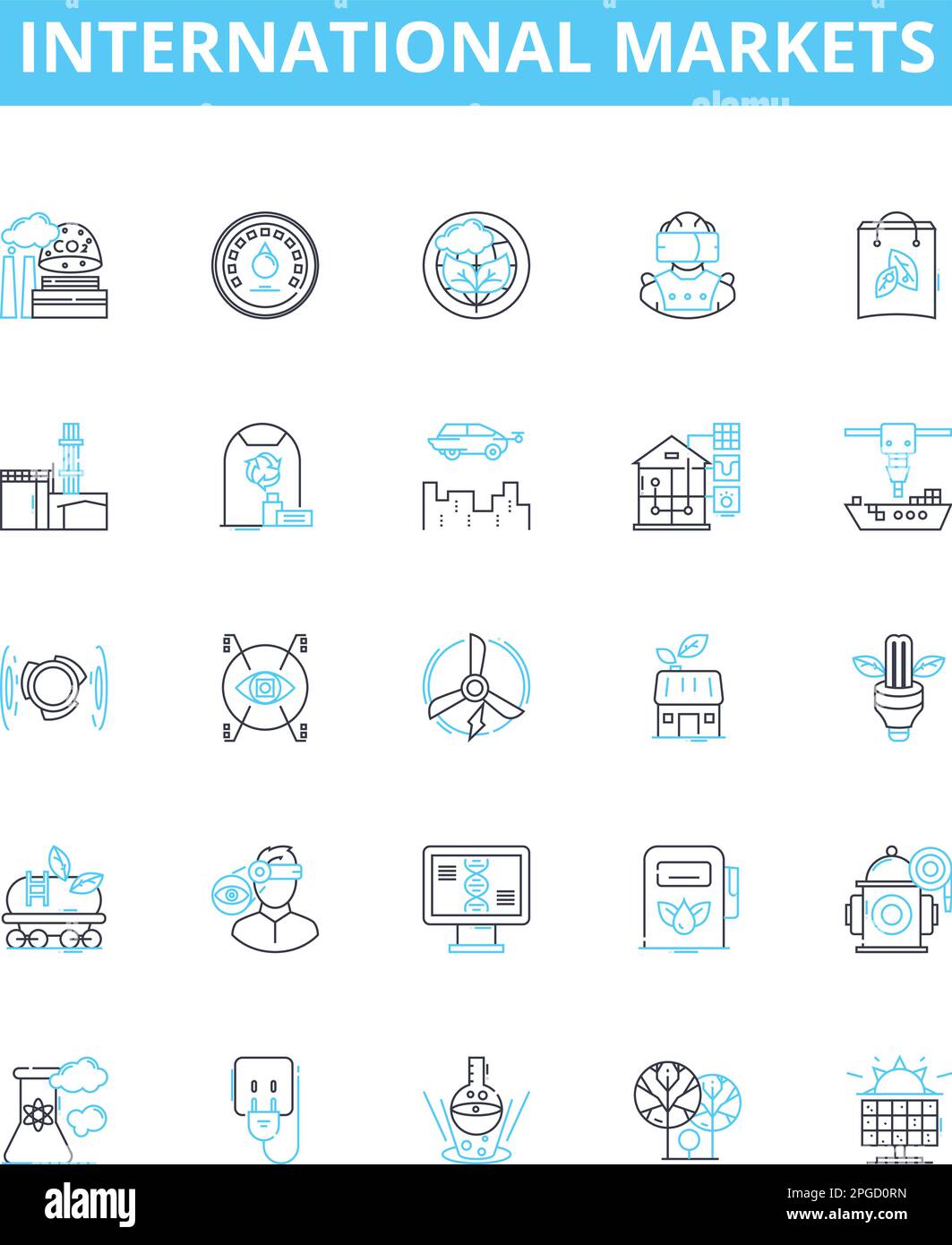 International markets vector line icons set. Global, Overseas, Markets ...