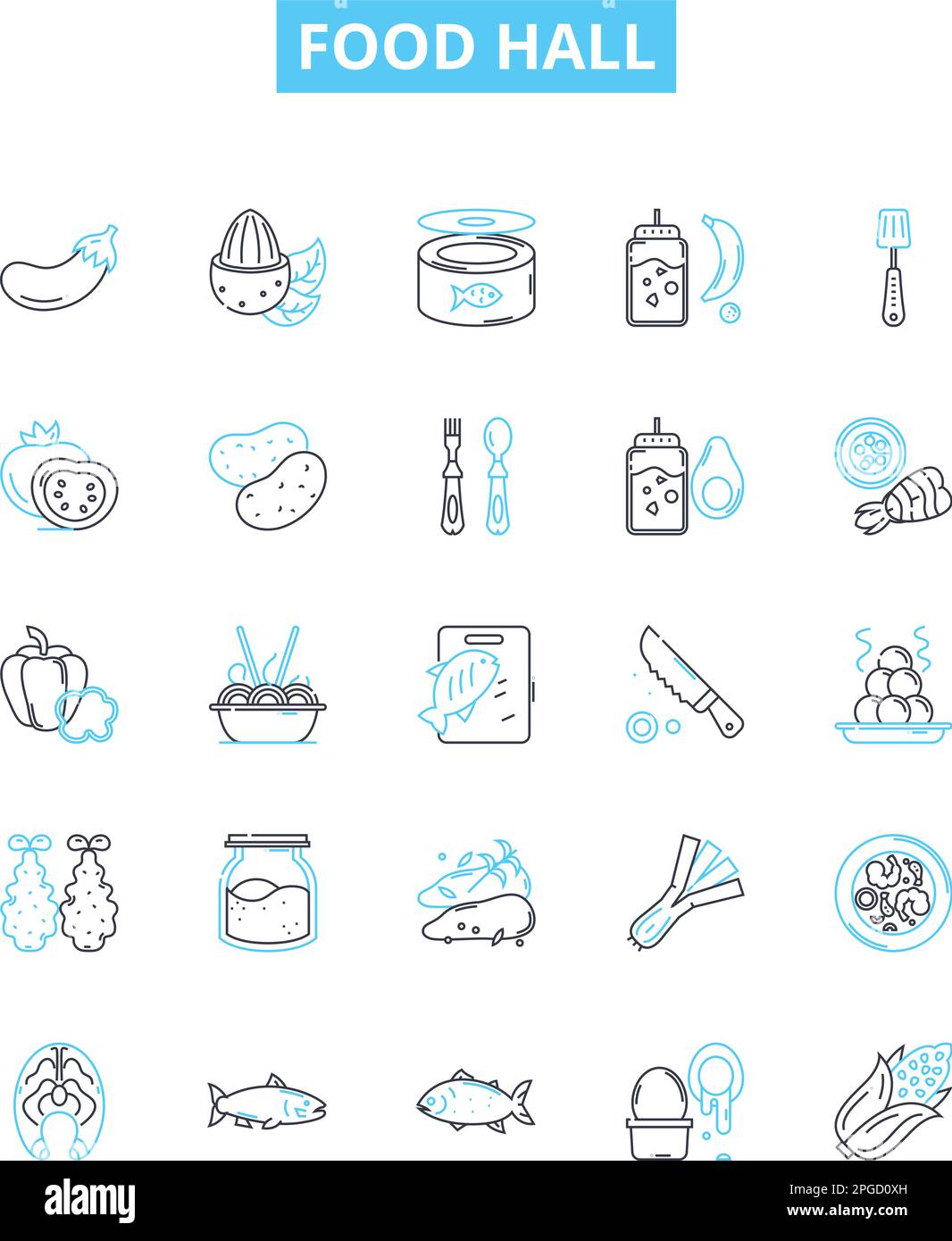 Food hall vector line icons set. Food, hall, eatery, cafeteria, canteen ...