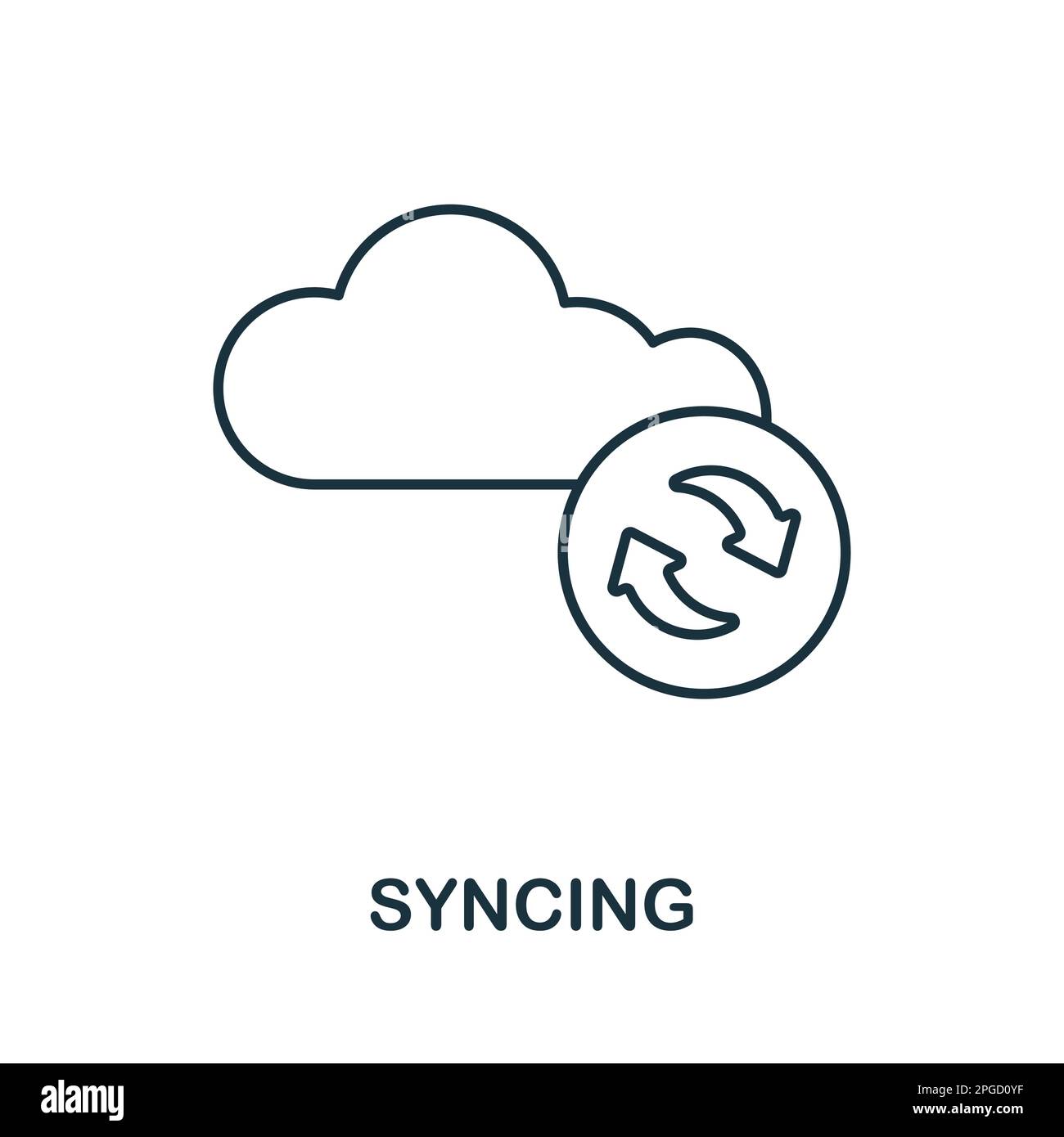 Syncing line icon. Element sign from networking collection. Syncing outline icon sign for web ...