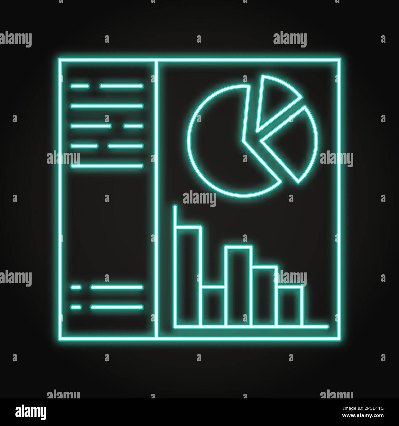 Dashboard neon icon in line style. Charts and graphs with data ...