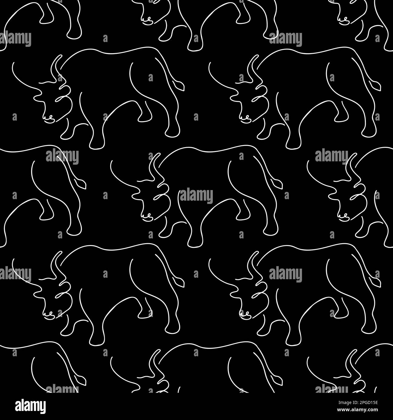 Seamless pattern with bulls illustration in line art style white color ...