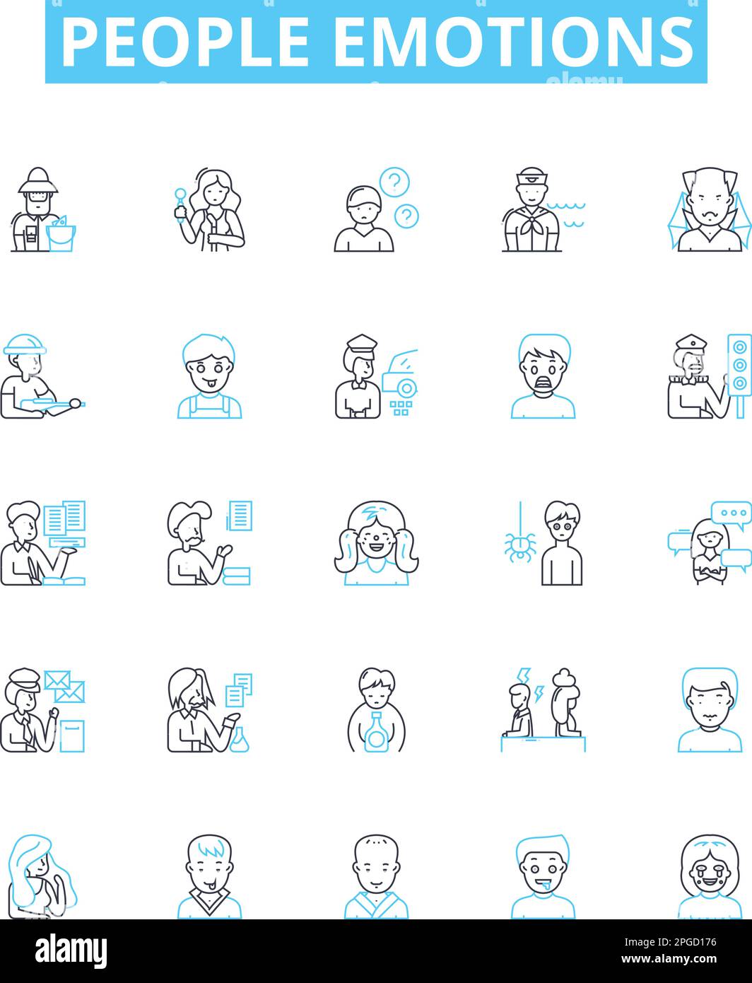People emotions vector line icons set. Joyful, Sad, Content, Excited ...