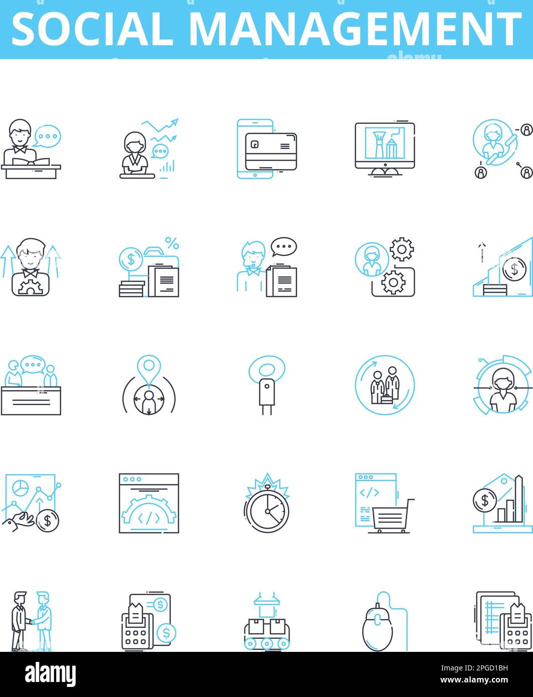 Social management vector line icons set. Networking, Promoting ...