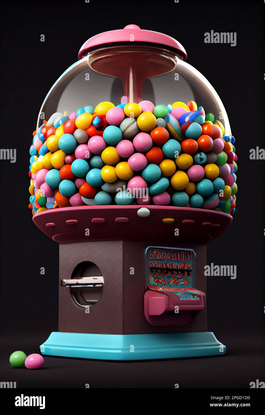 Gumball machine. Transparent round glass candy dispenser with colorful ...