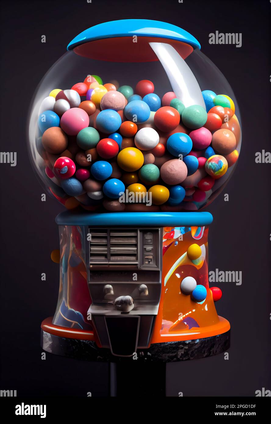 Gumball machine. Transparent round glass candy dispenser with colorful ...