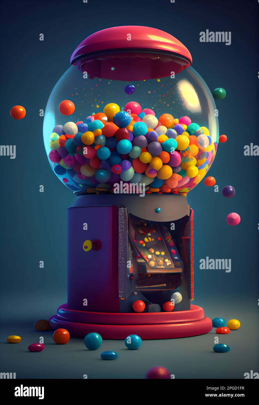 Gumball machine. Transparent round glass candy dispenser with colorful ...