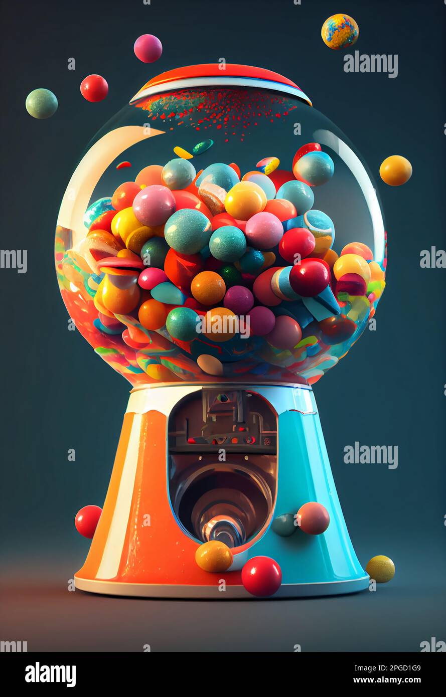 Gumball machine. Transparent round glass candy dispenser with colorful ...