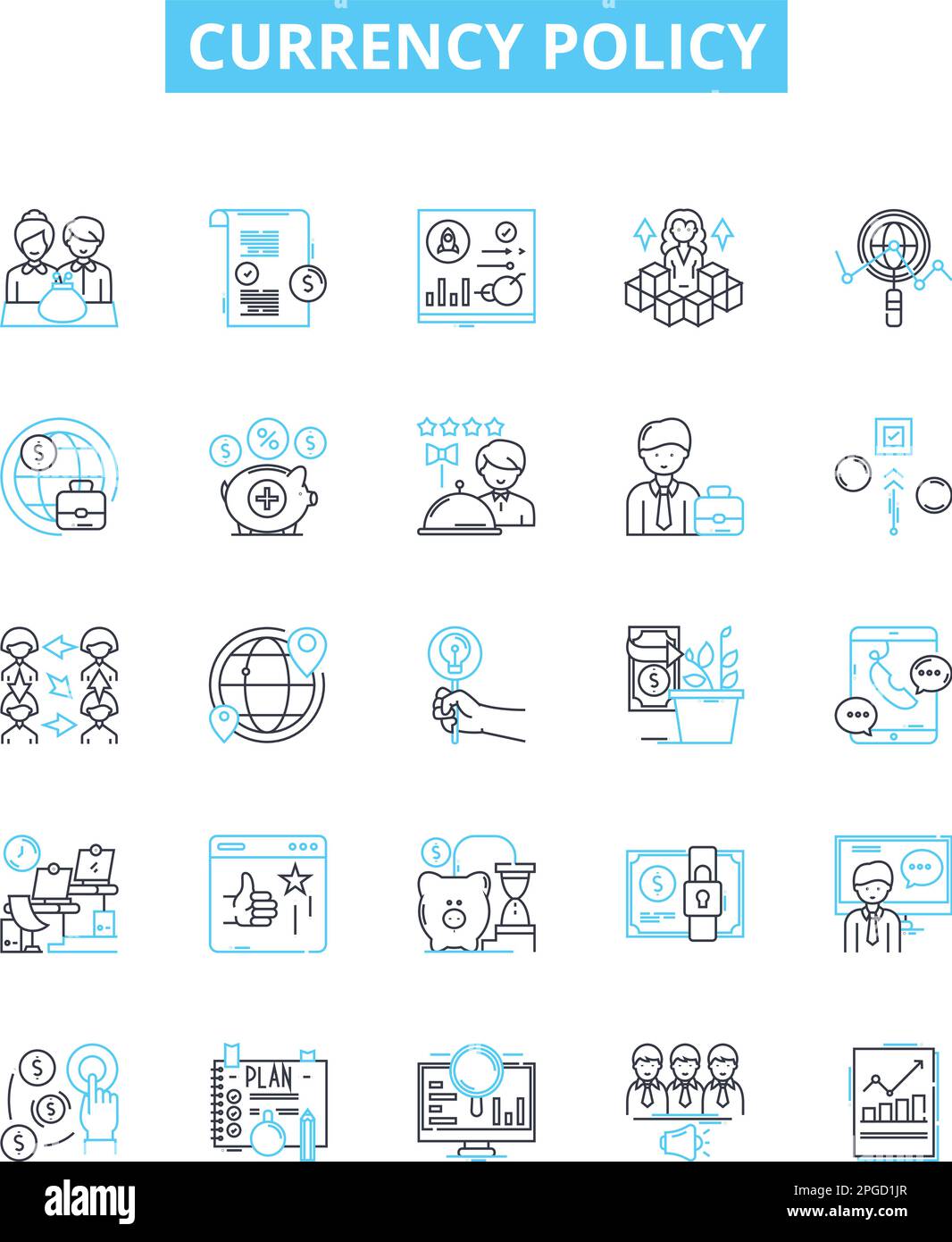 Currency policy vector line icons set. Exchange, Rate, Monetary, Value ...