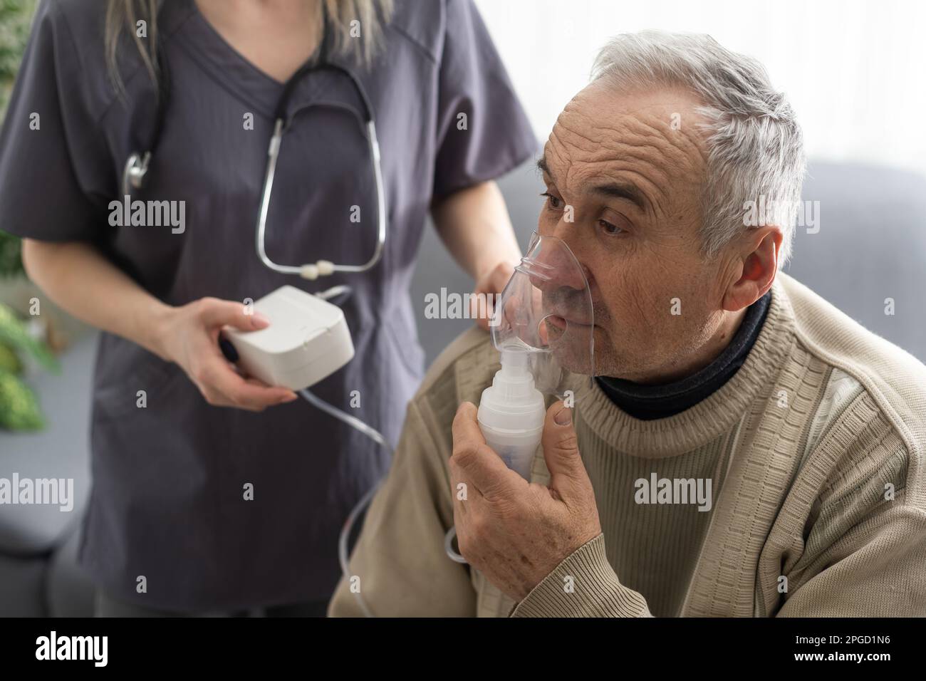 Asthma COPD Breath Nebulizer And Mask Given By Doctor Or Nurse Stock ...