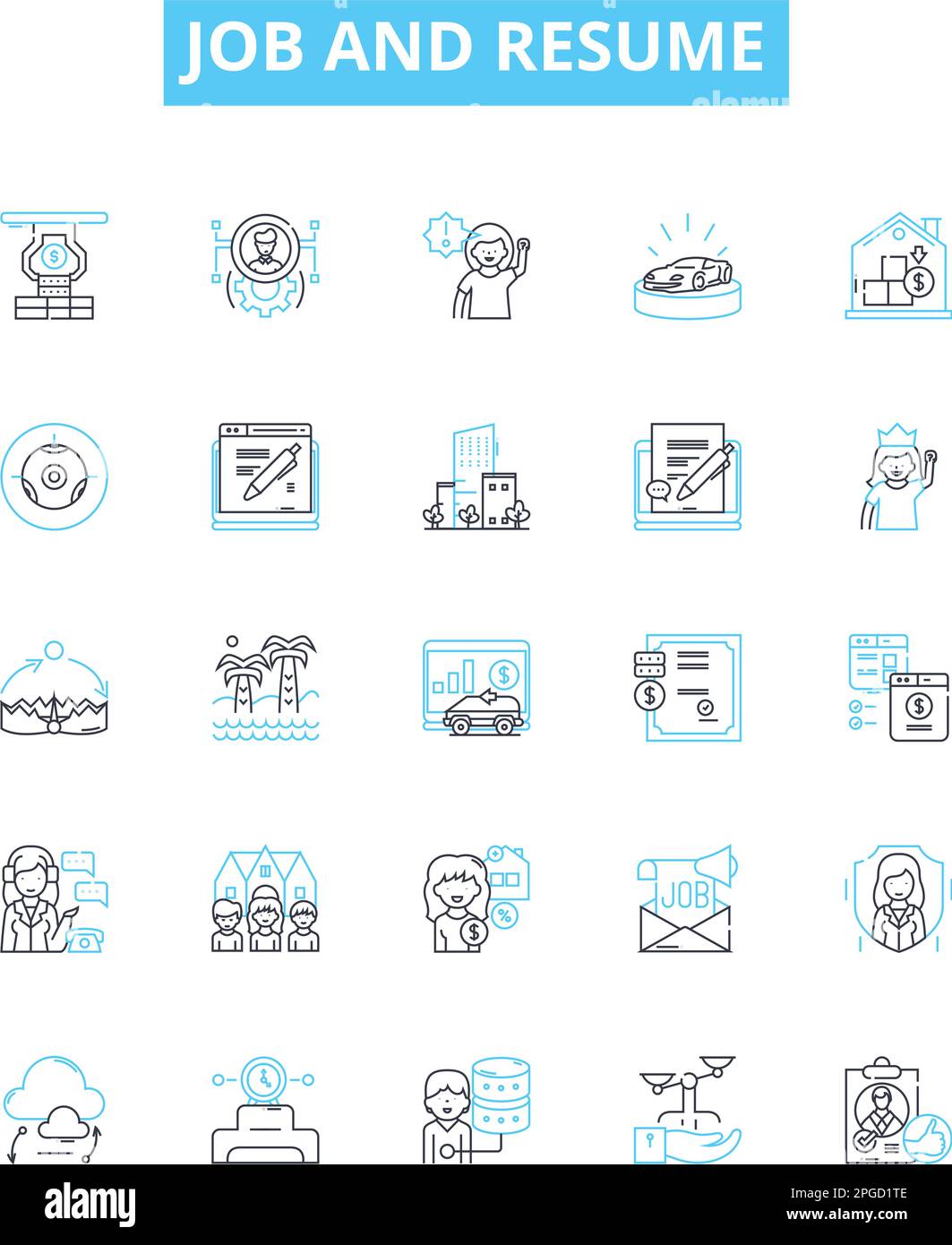 Job and resume vector line icons set. Job, Resume, Employment, Hiring ...