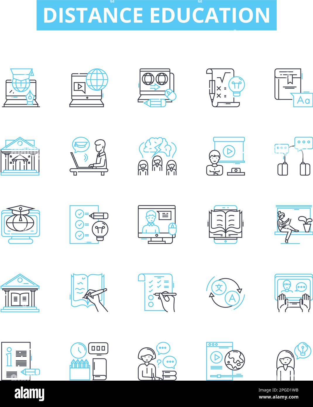 Distance education vector line icons set. Distance learning, eLearning ...